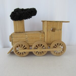 Vintage 70s Toothpick Wooden Steam Train Rail Engine Handcrafted Folk ...