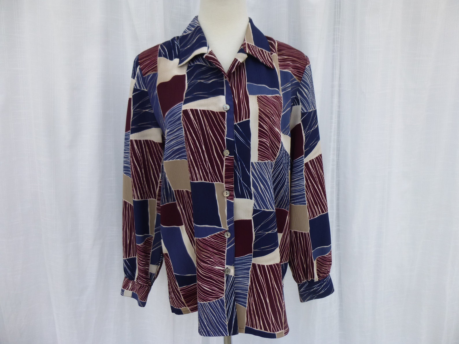 Vintage 80s Alia Geometric Abstract Art Print Yoryu Crepe | Etsy