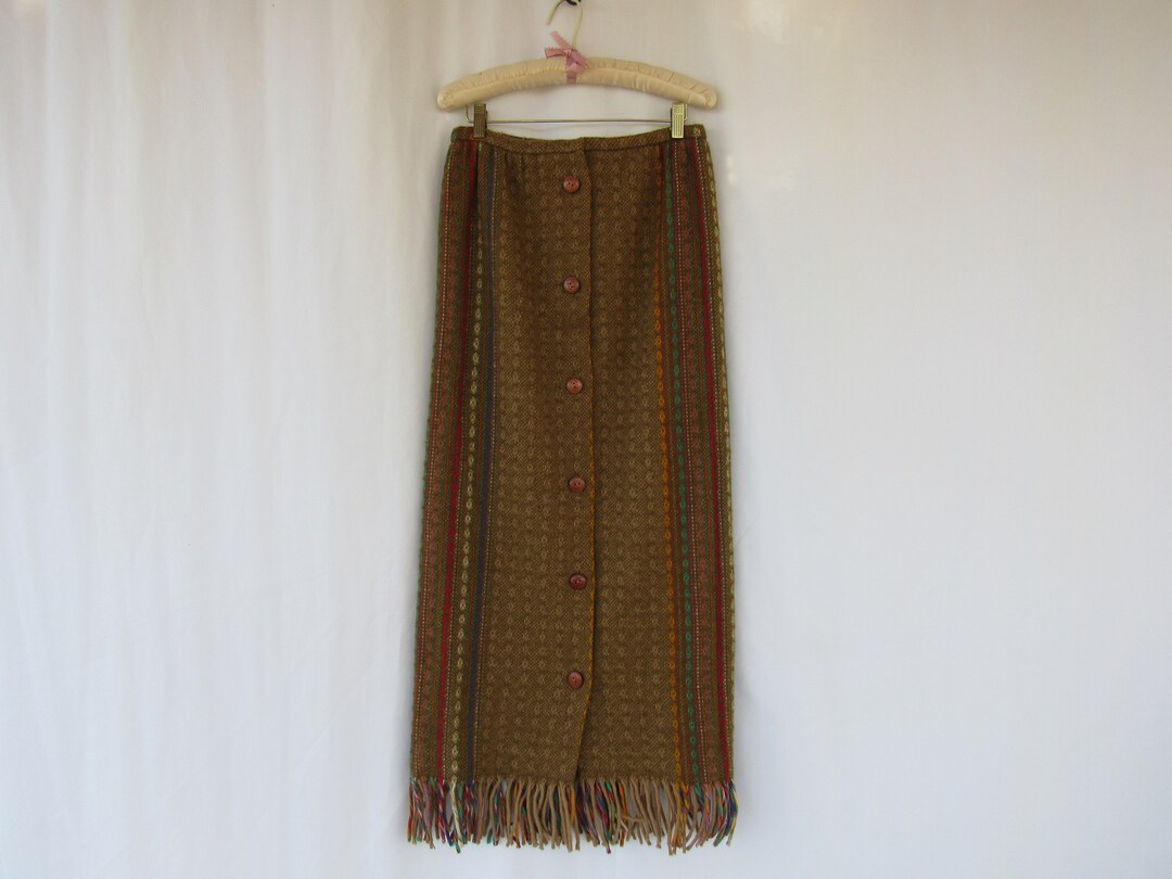 Vintage 60s Beverly Paige Textured Weave Wool Buttoned Straight Fringed ...
