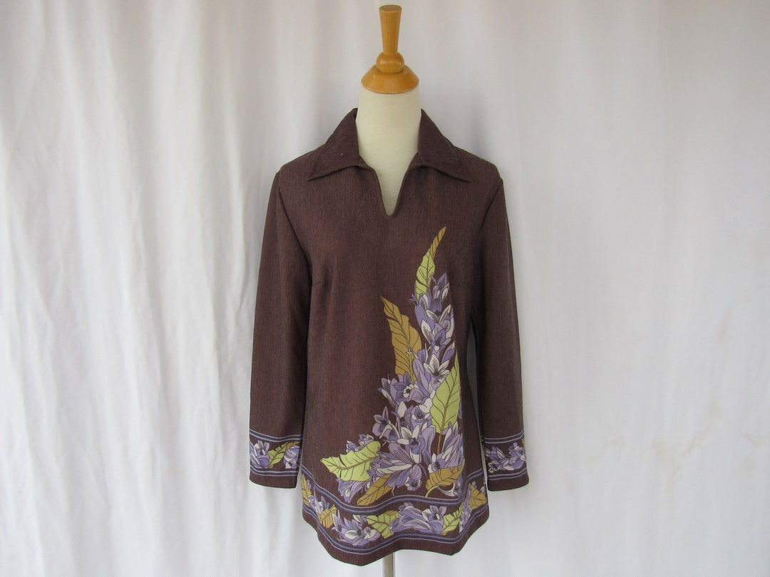 Vintage 70s Trevira Floral Striped Poly Wool Knit Fitted Pullover Top ...