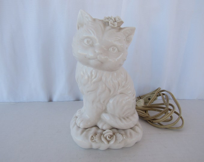 Vintage 50s 60a Kitty Cat Rose Floral Figurine Porcelain Plug-in Night ...