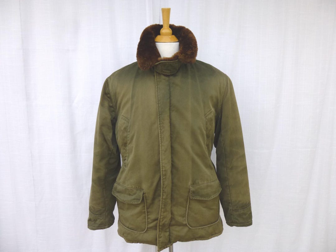 Vintage 50s US Military Parka: Quilted Cotton Jacket, Faux Fur Collar ...