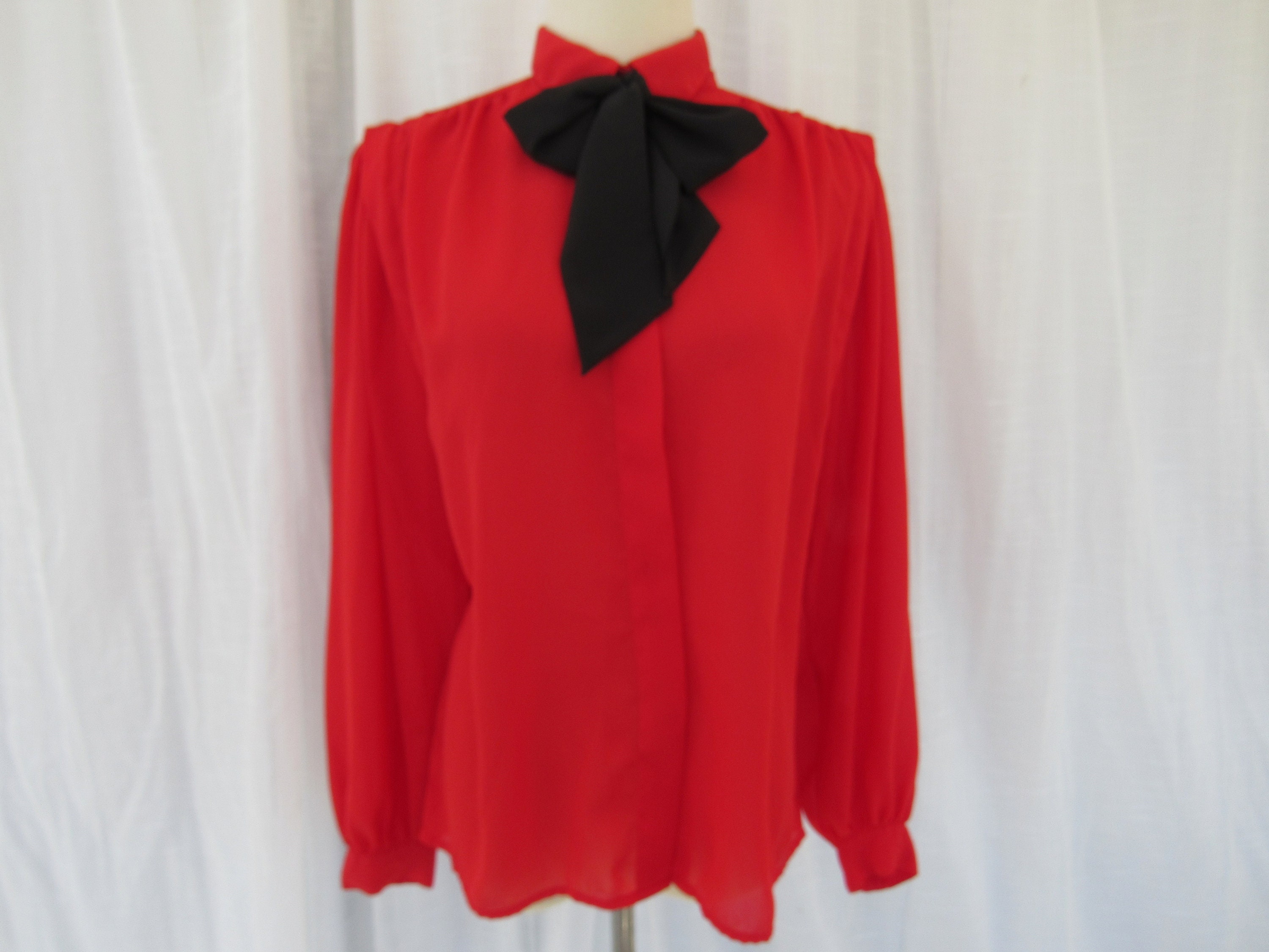 Vintage 70s 80s David Matthew Blouse Top M L Red Silky Crepe | Etsy