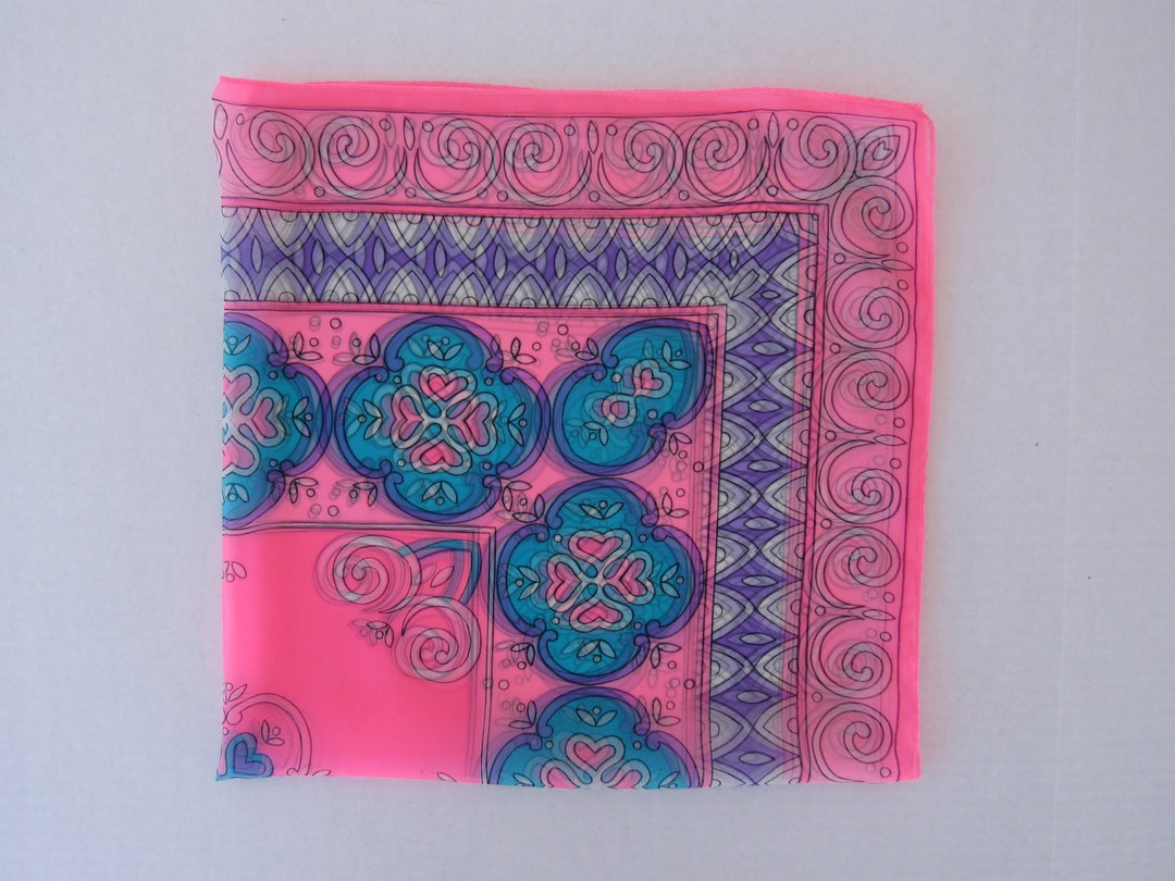 Vintage 60s 70s Italian Floral Ornate Print Sheer Chiffon Silky Nylon ...