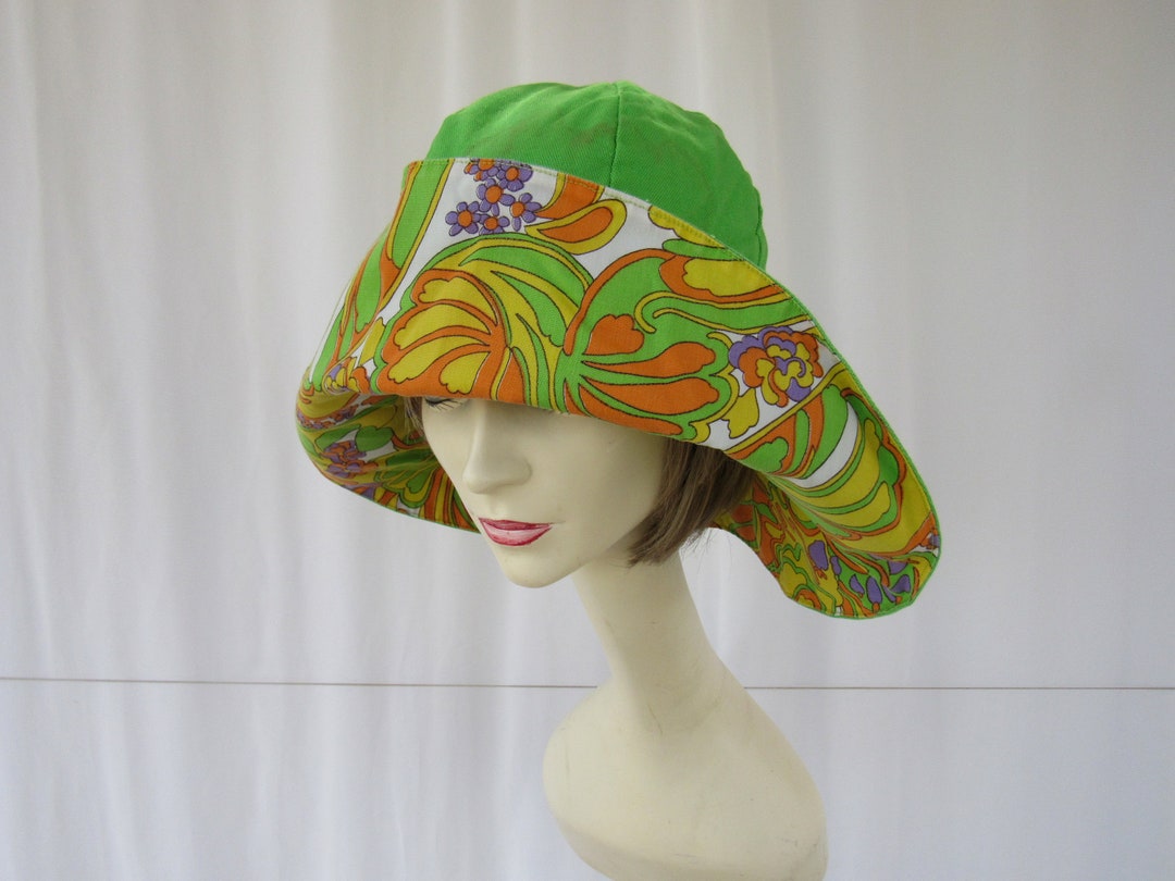 Vintage 60s 70s Reversable Psychedelic Floral Lined Woven Cotton Wide ...