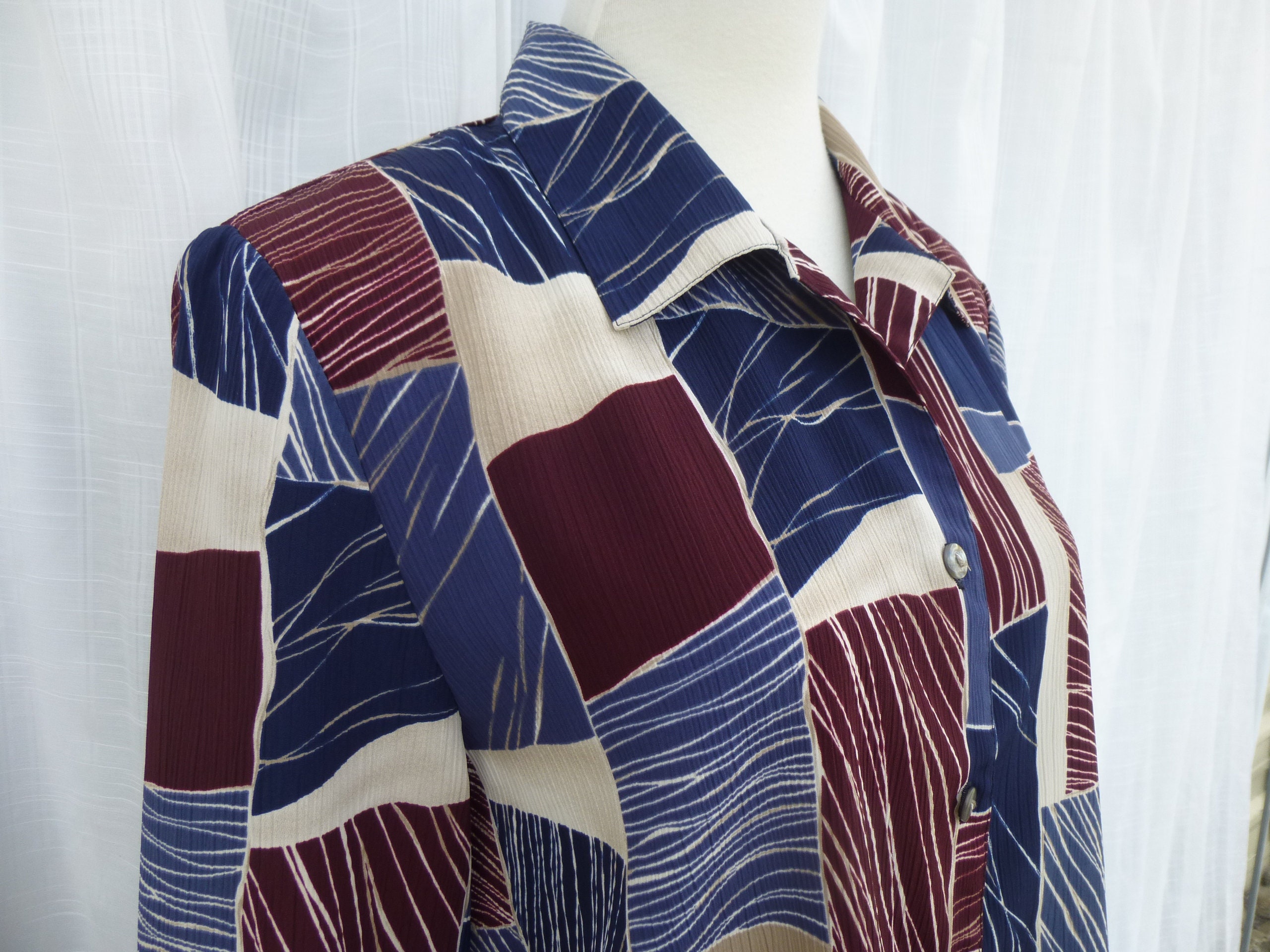 Vintage 80s Alia Geometric Abstract Art Print Yoryu Crepe | Etsy