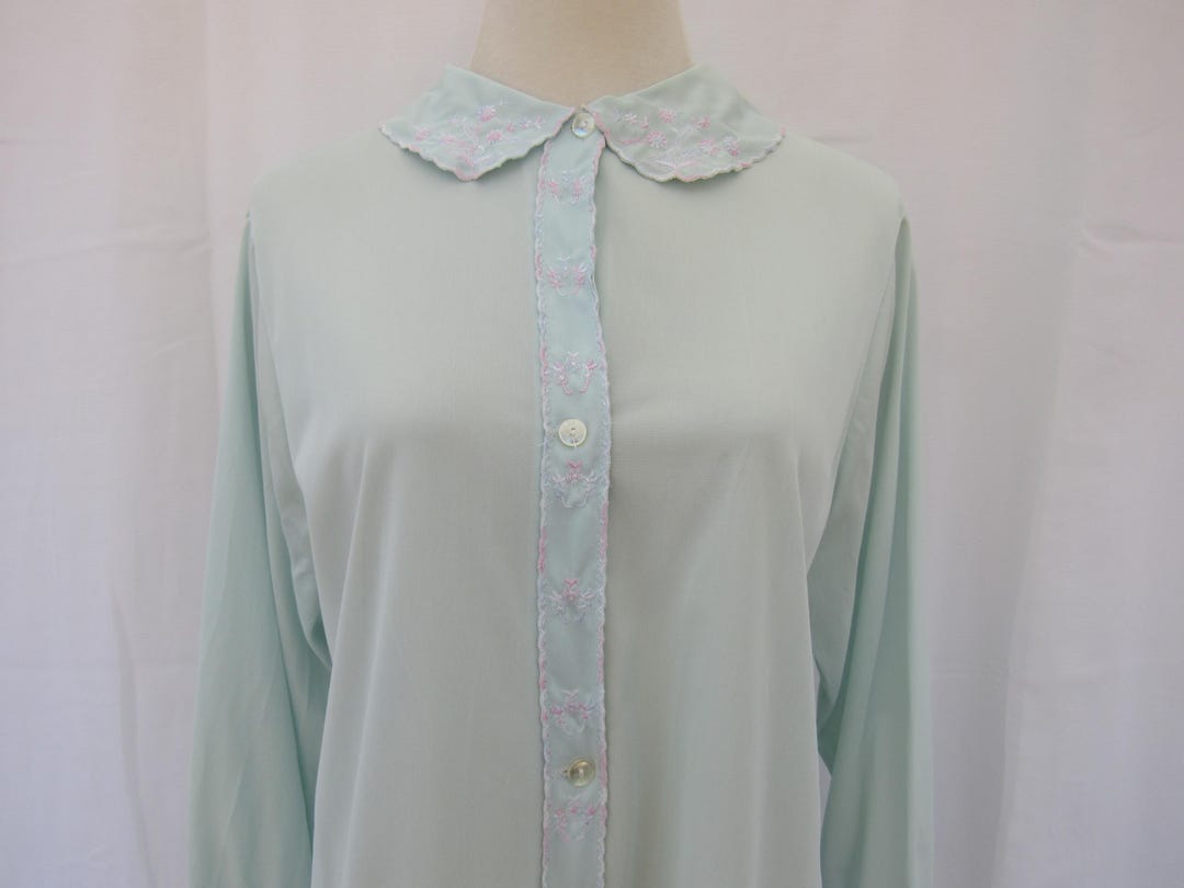 Vintage 60s 70s Sears Floral Embroidered Lacy Nylon Buttoned Nightie ...