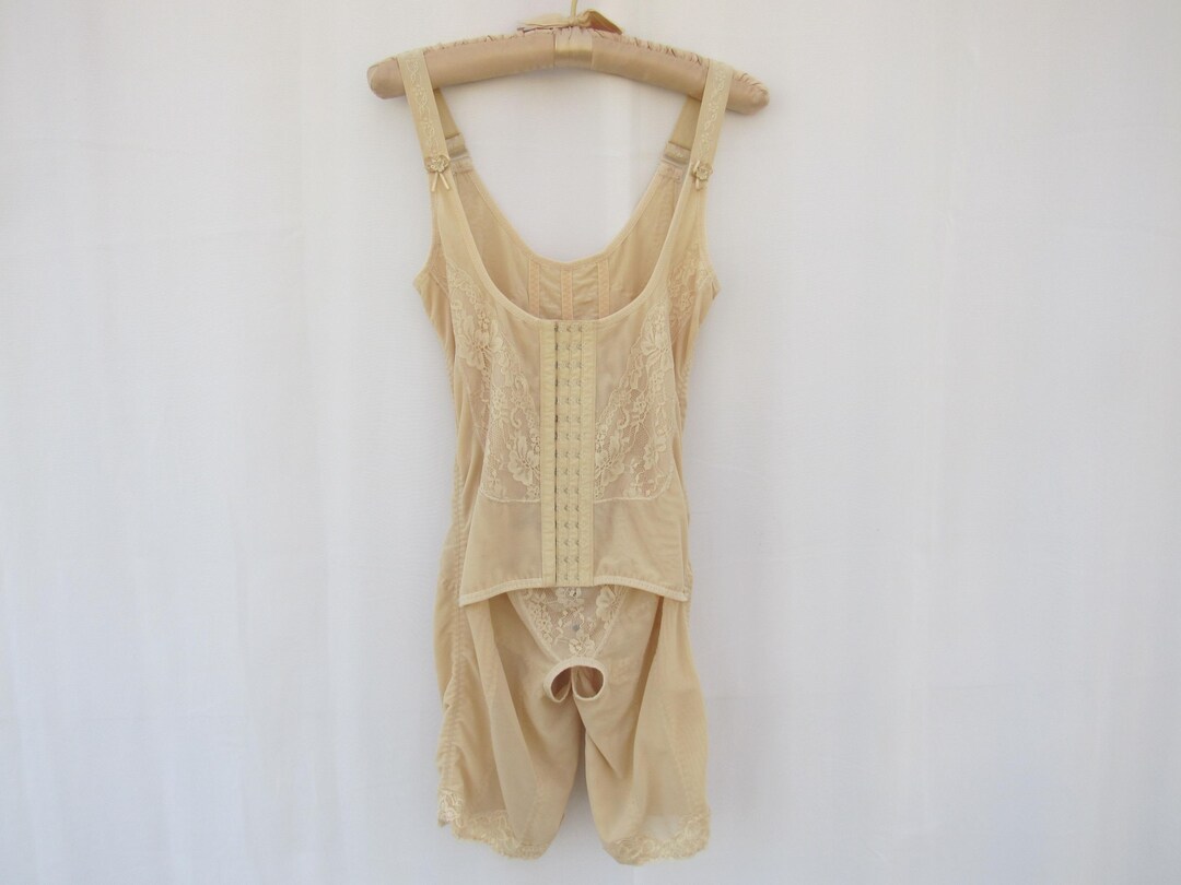 Vintage 80s 90s Lacy Bodysuit | Nude One-piece Shapewear Short Leg ...