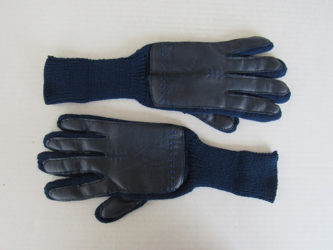 Vintage 70s 80s Navy Soft Stretchy 100% Acrylic Knitted Finger Good ...