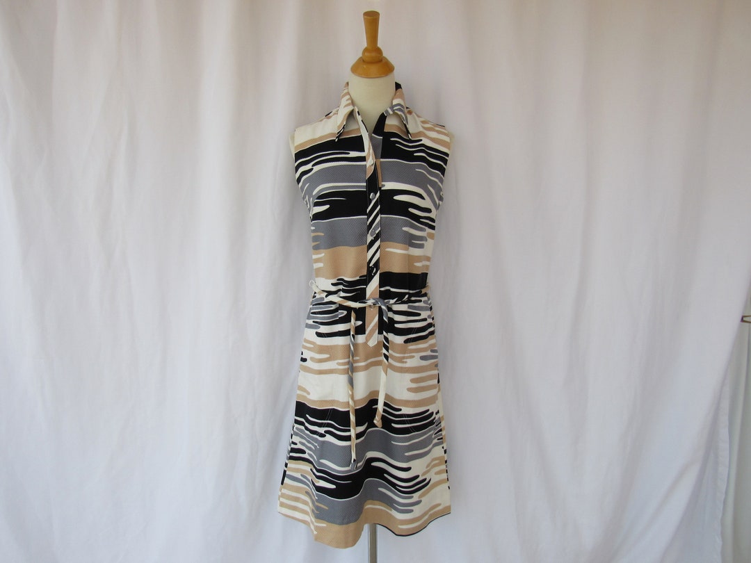 Vintage 60s 70s Lady Bayard Abstract Cotton Buttoned Placket Sleeveless ...