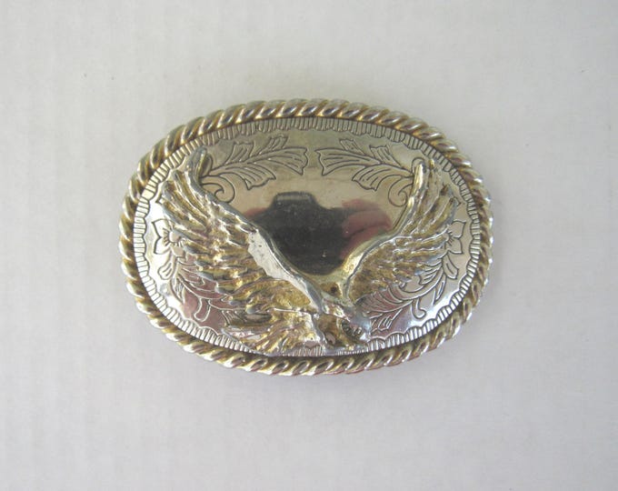 Vintage 60s 70s Soaring Bald Eagle Bird Golden Tone Floral Engraved ...
