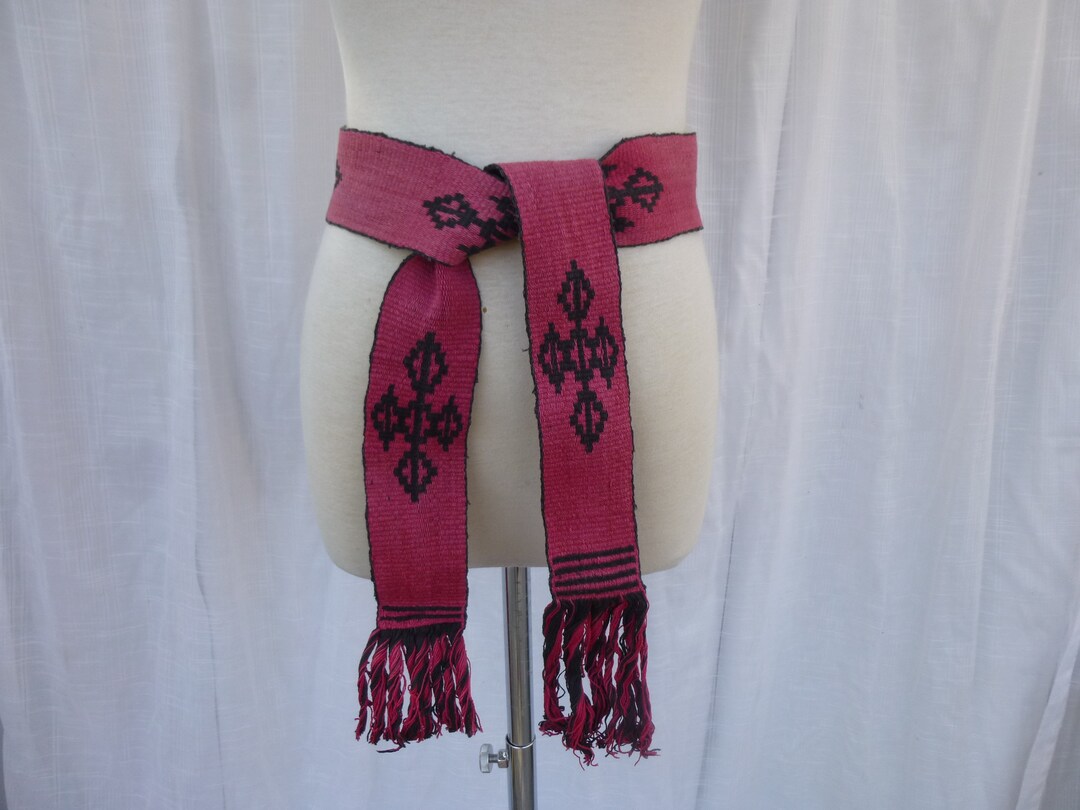 Vintage 70s Aztec Woven Wide Long Sash Waist Fringed Costume Ethnic ...