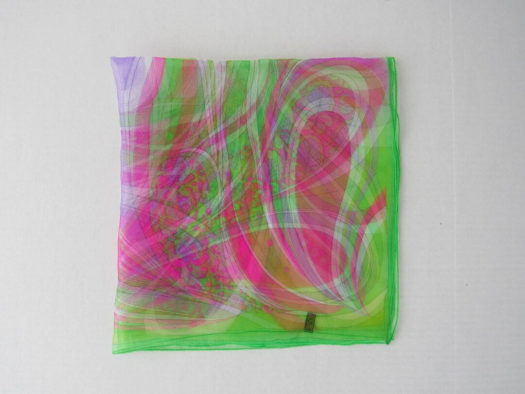 Vintage 50s 60s Mellow Sheer Paisley Abstract Chiffon Square Coiffure ...