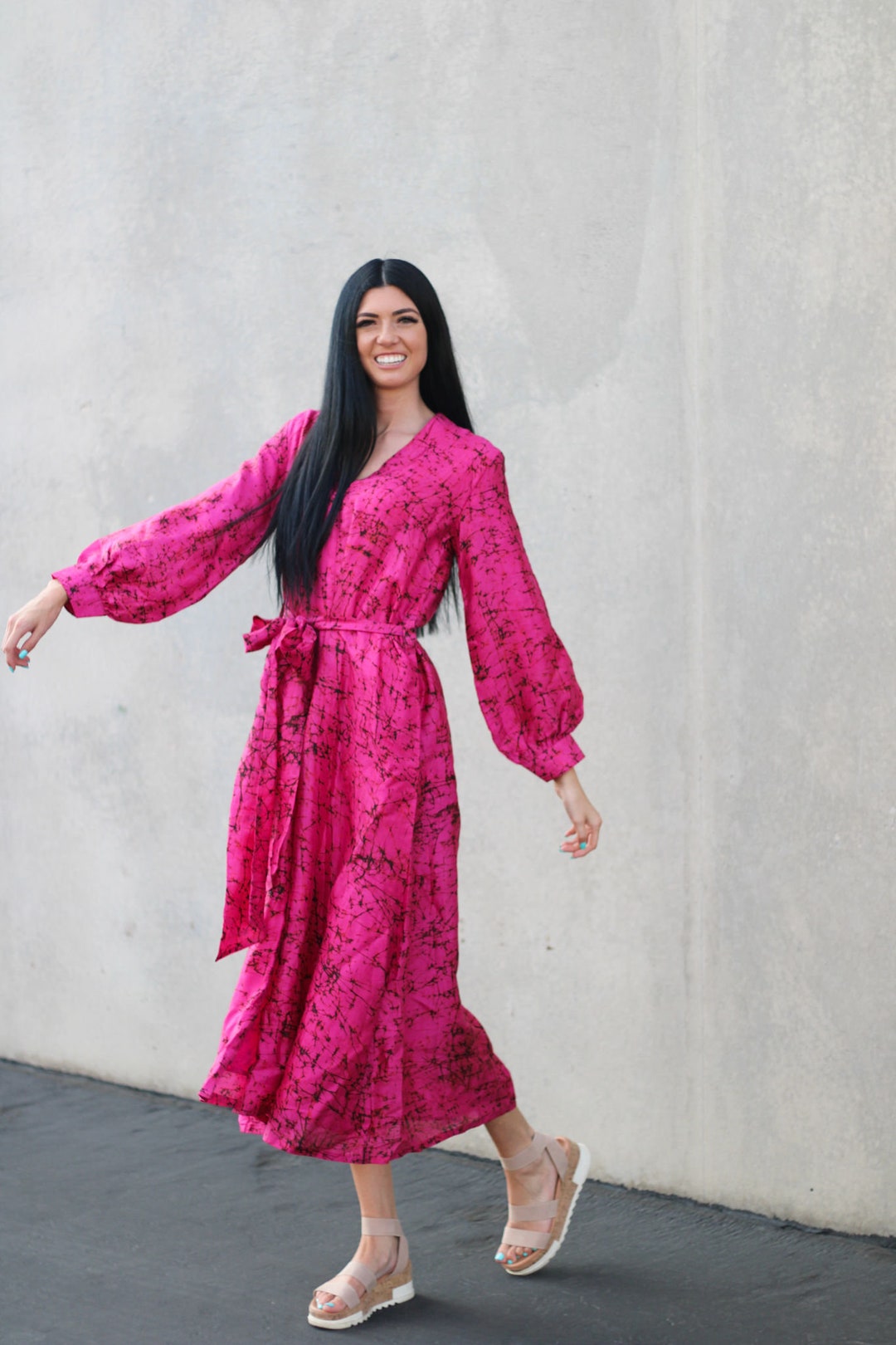 Long Silk Robe, Kimono Robe, Red Roses Robe, Kaftan Robe, Dressing Gown ...