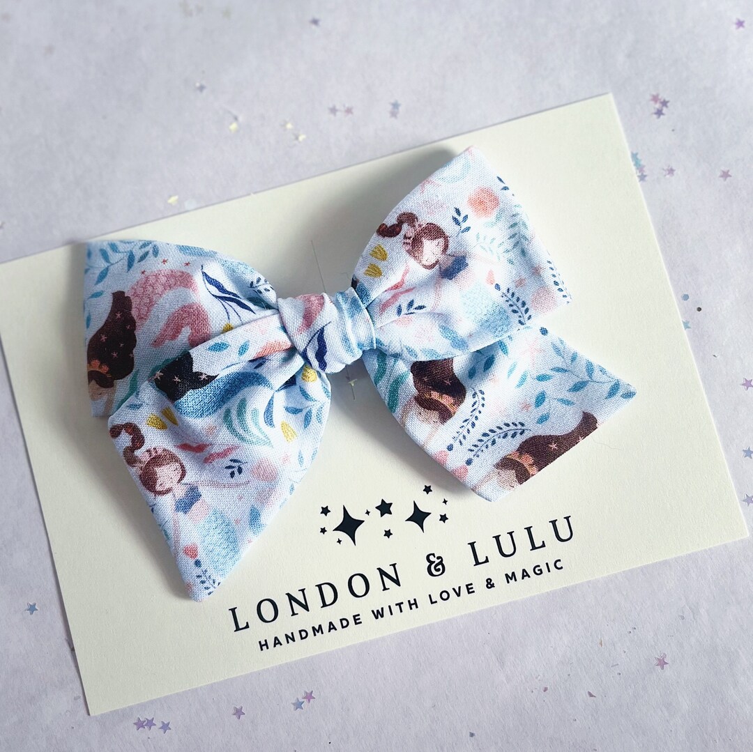 Girls Blue Mermaids Twirl Hair Bow Kids School Hair Clip or Pigtails ...