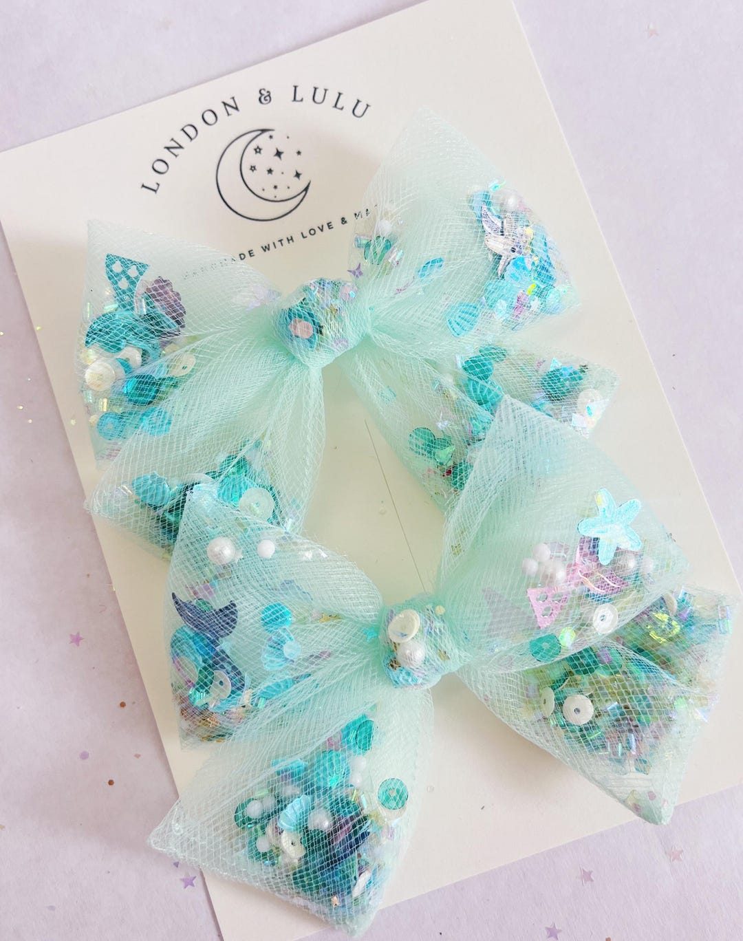 Mermaid Tulle Mint Shaker Pigtail Bows Set Mouse Magic Bow Sprinkles ...