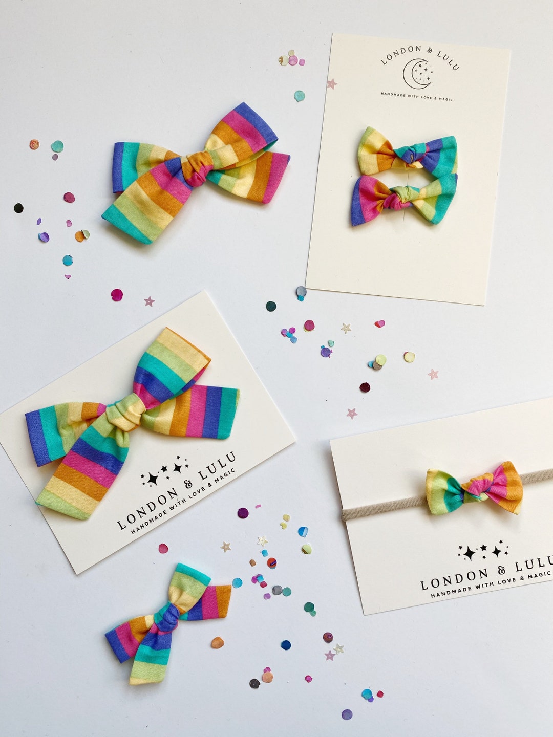 Summer Rainbow Stripe Bows on Kids Hair Clip or Nylon Baby Headband ...