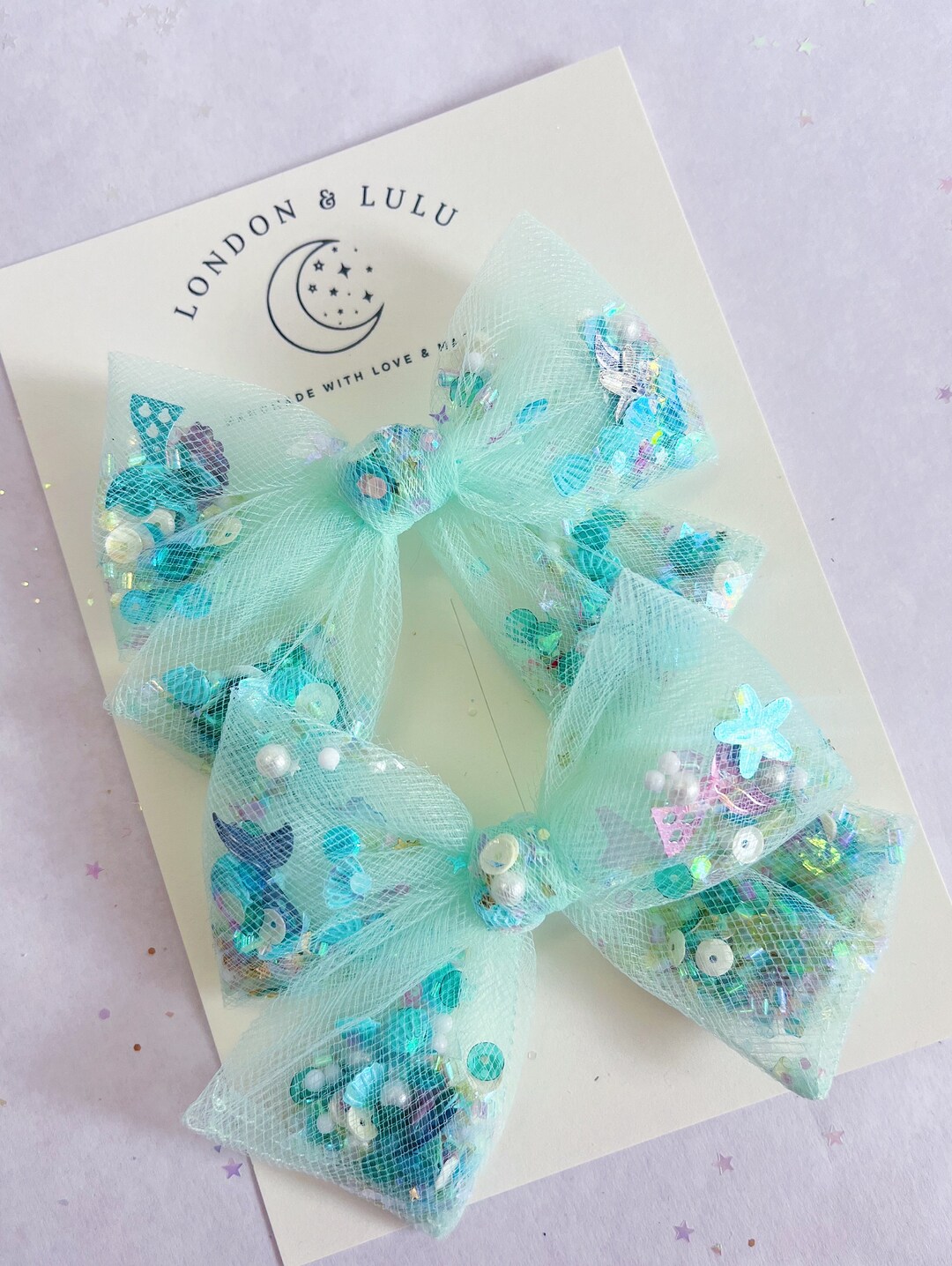 Mint Mermaid Tulle Shaker Pigtail Bows Set Mouse Magic Bow Sprinkles ...