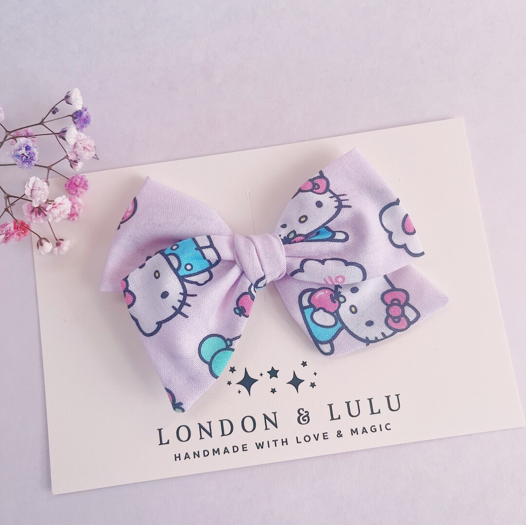 Pink Kitty + Apples Cotton Twirl Bows Kids Hair Clip Baby Girls Nylon ...