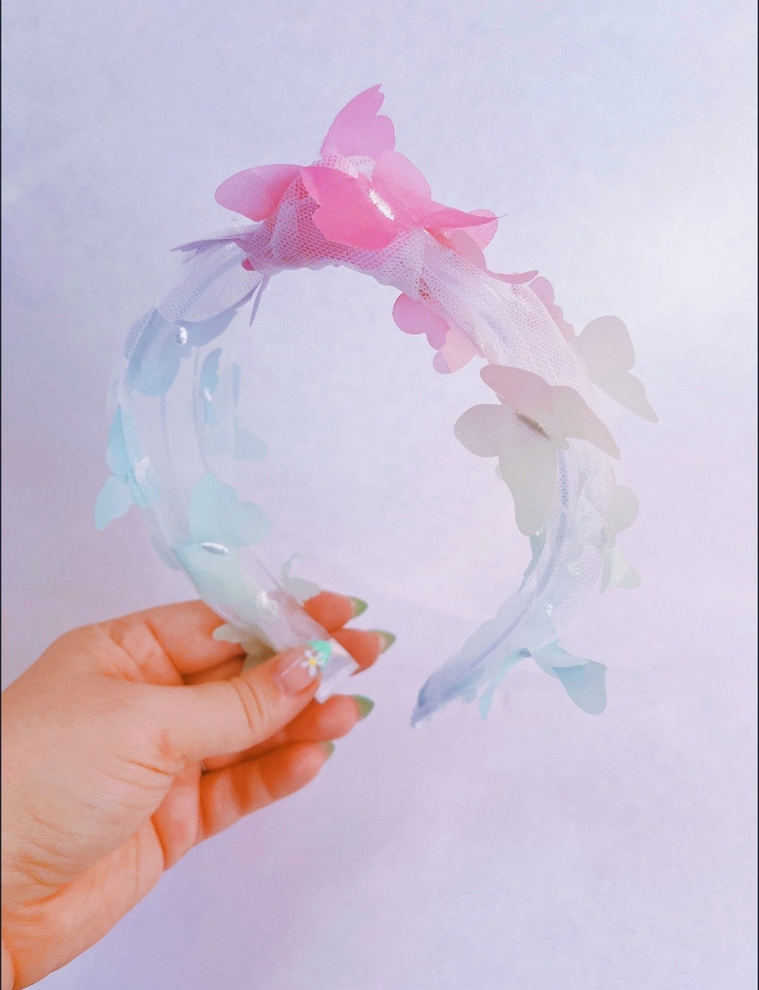 Butterfly Rainbow Tulle Headband Crown Turban Pastel 3D Textile ...