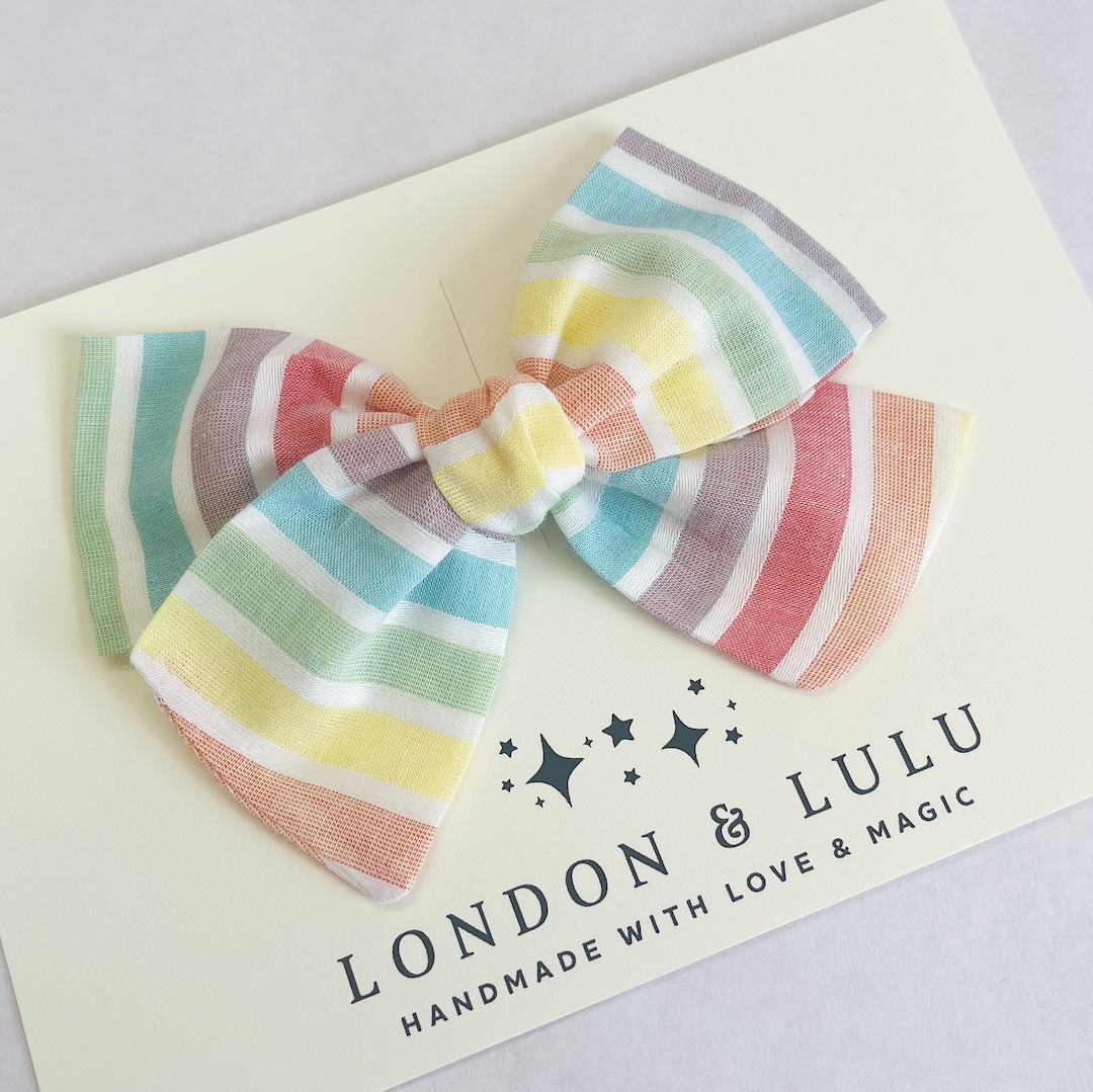 Summer Rainbow Woven Stripe Twirl Bows Girls Clip Toddler Pigtails Baby ...