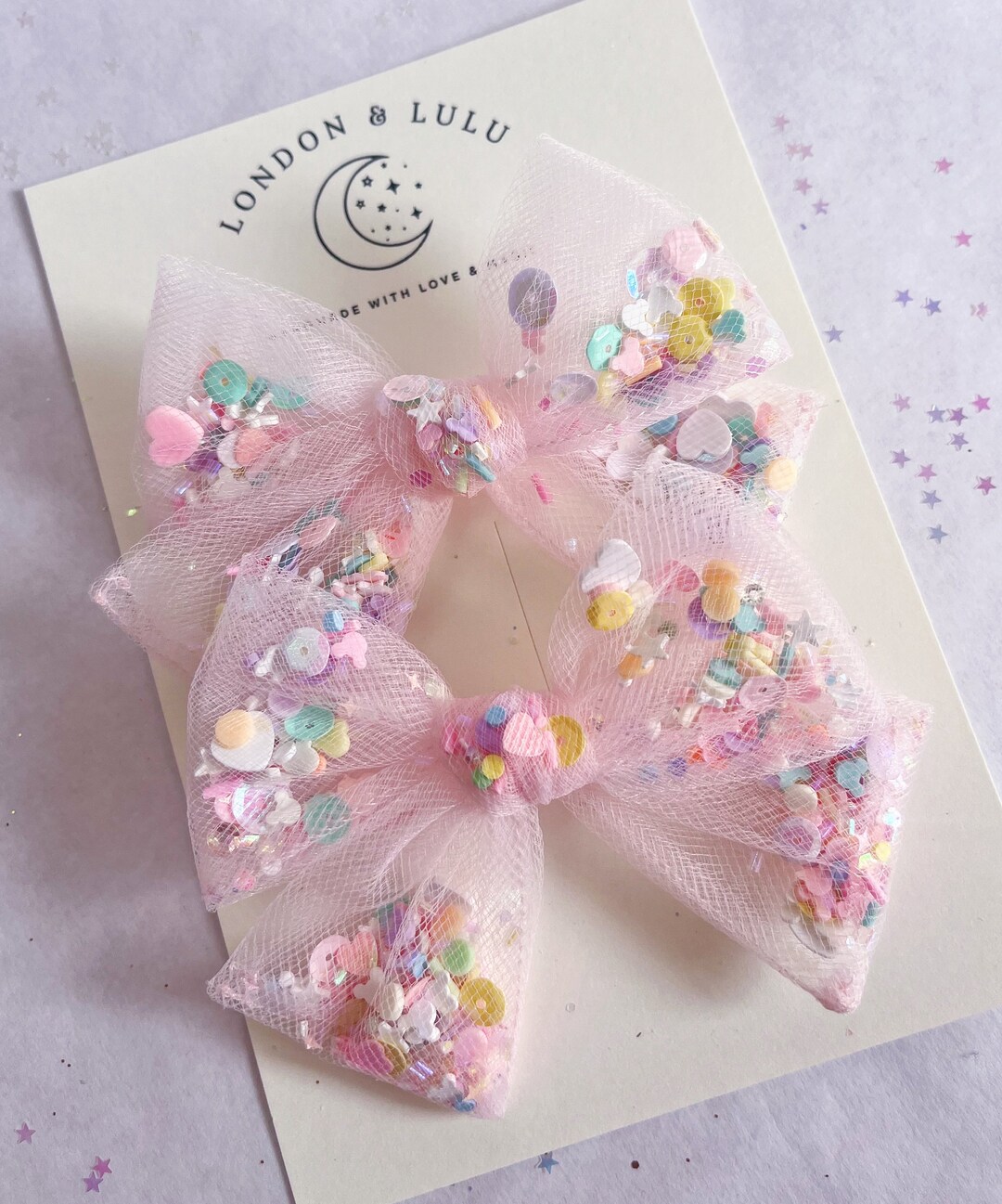 Pastel Pink Tulle Shaker Pigtail Bows Set Mouse Magic Bow Sprinkles ...