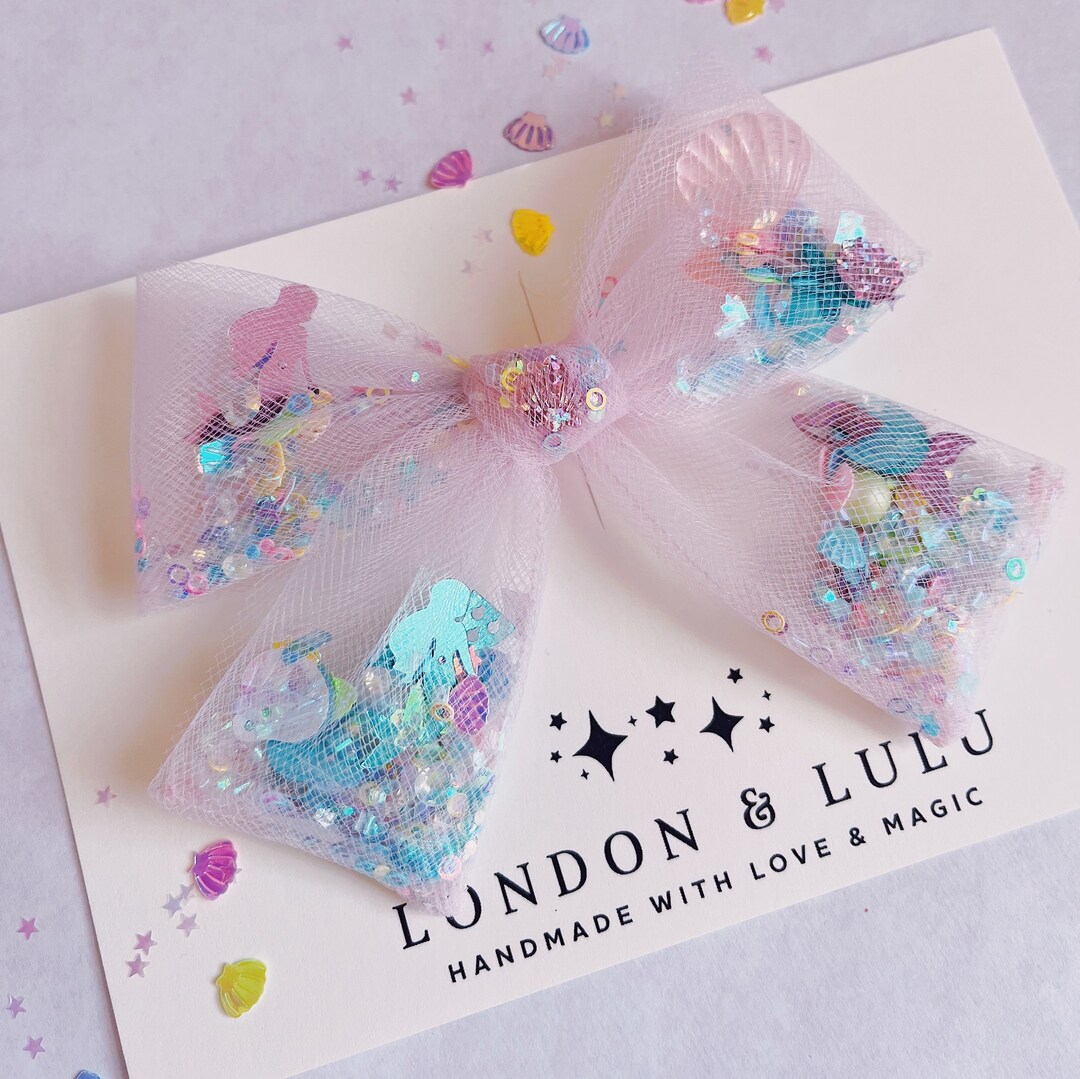 Pink Mermaid Tulle Shaker Mouse Magic Bow Sprinkles Park Hair Bow for ...