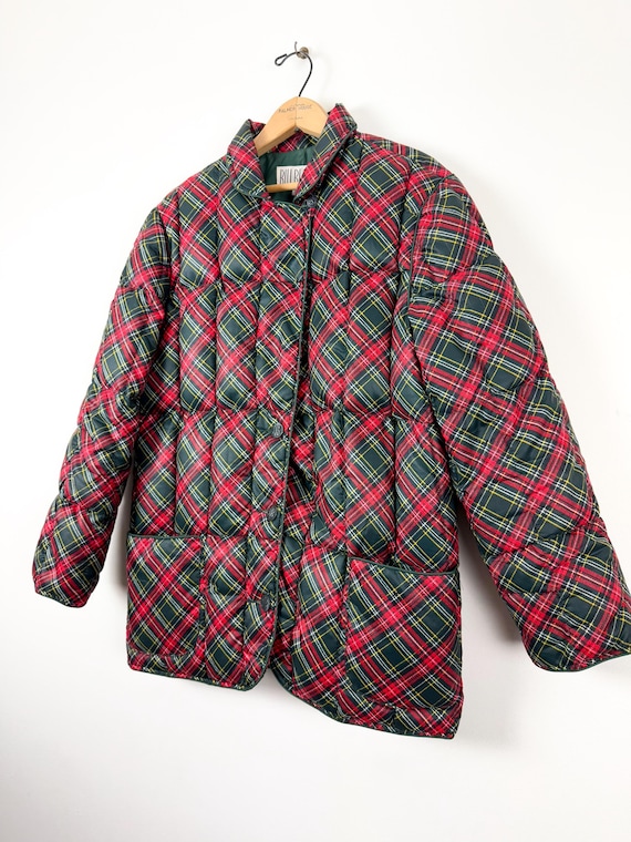 Vintage 1980s Plaid Down Puffer Jacket Bill Blass | m… - Gem