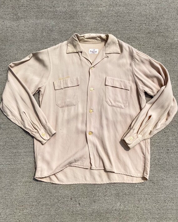 1940s 50s Sport Top Long Sleeve Loop Collar Shirt - Gem