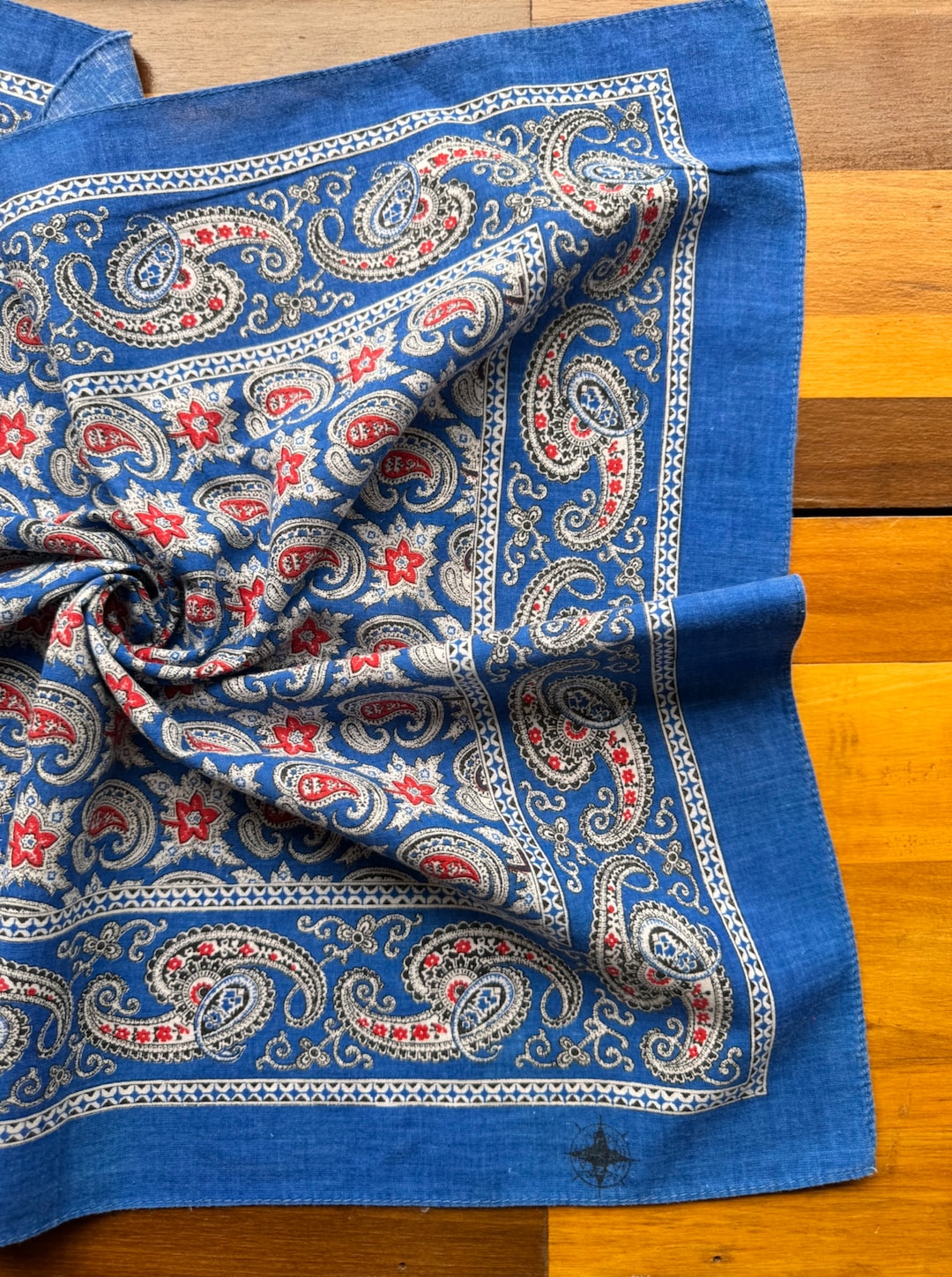 Vintage 1970s Blue Antique Paisley Cotton Bandana - Etsy