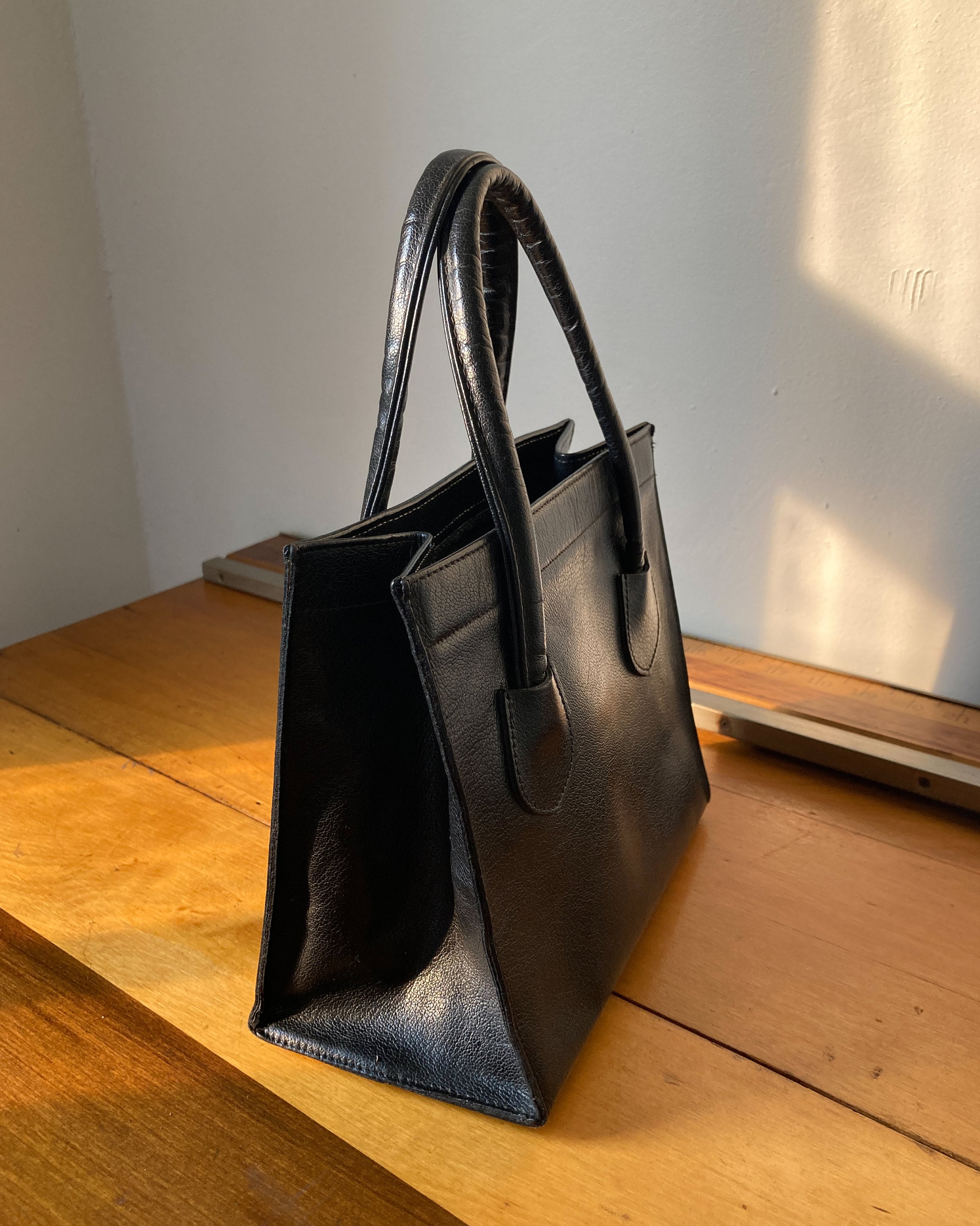 1960s Black Leather Mini Tote by Ronay