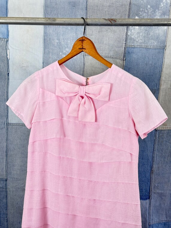1960s Bow Ruffle Pink Shift Dress - Gem