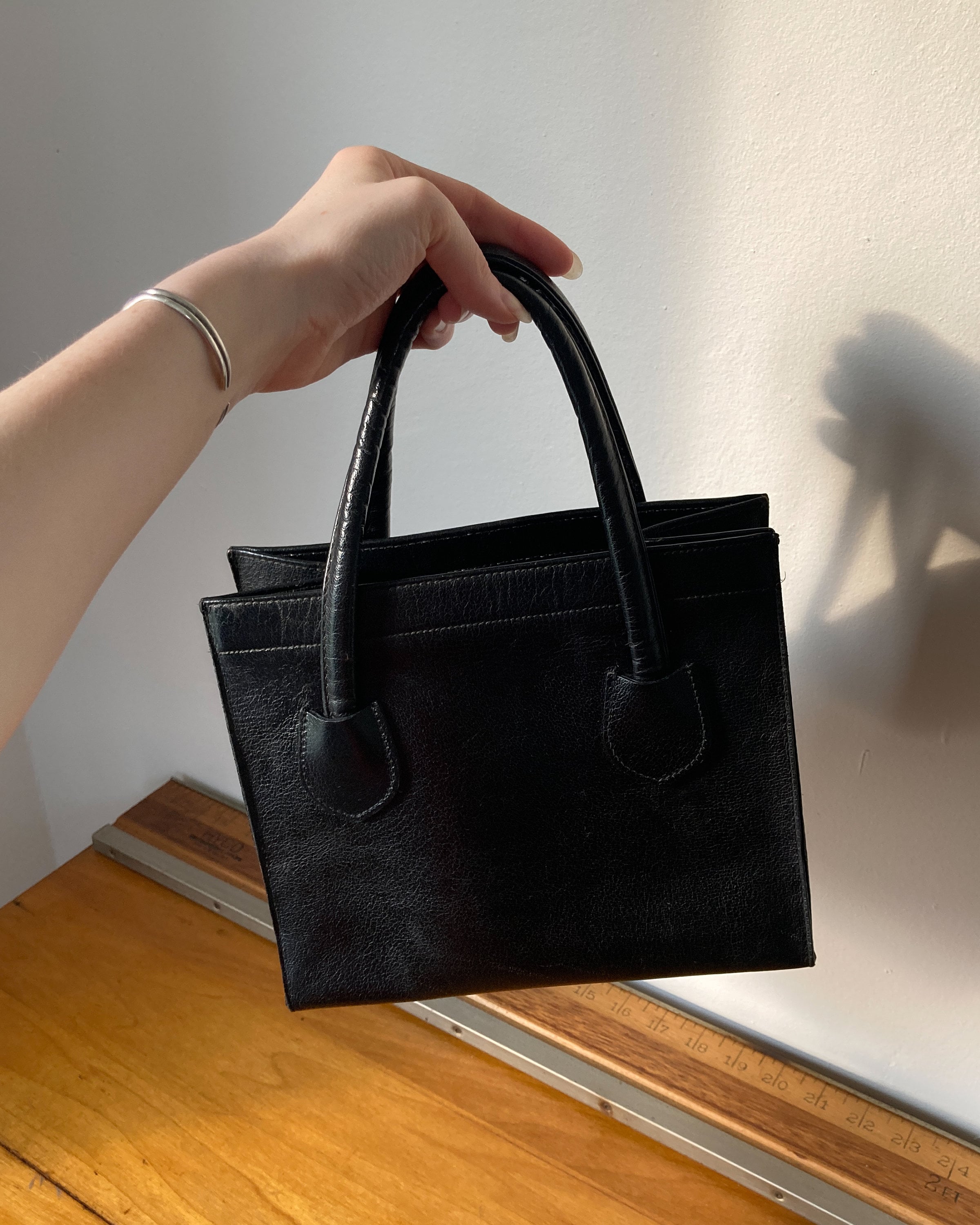 1960s Black Leather Mini Tote by Ronay