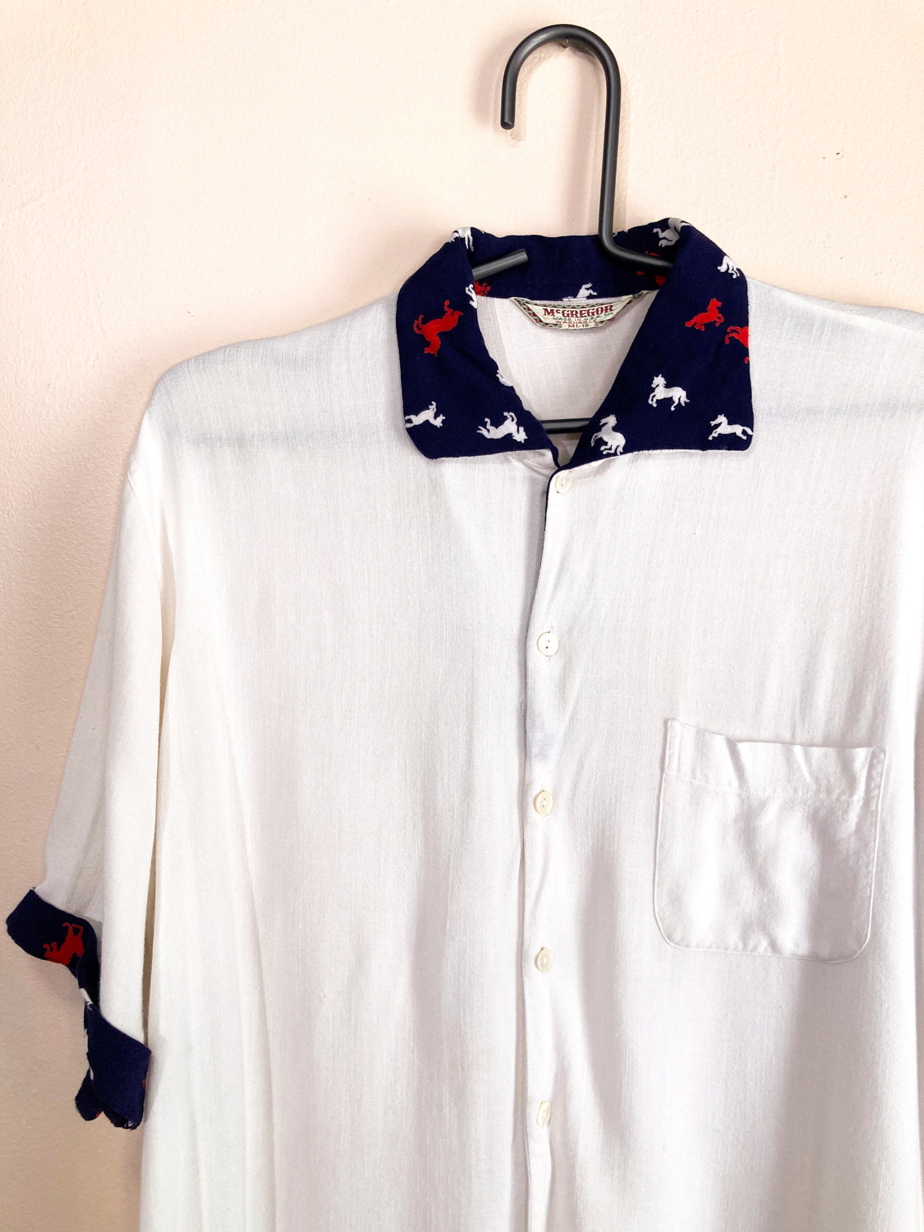 1950s McGregor Horse Novelty Print Linen Shirt
