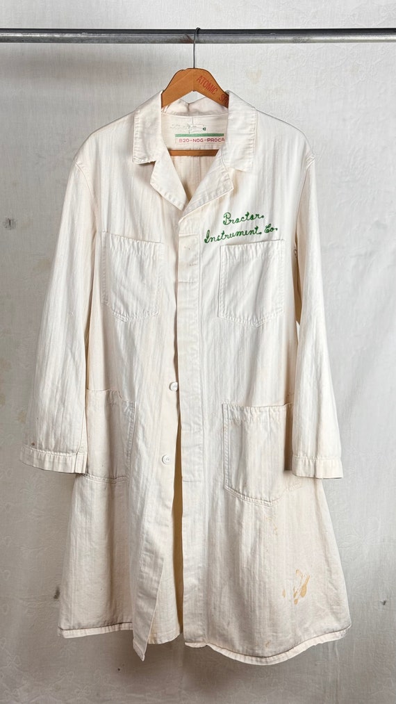 Vintage 1950s Herringbone Twill Canvas Lab Coat - Gem