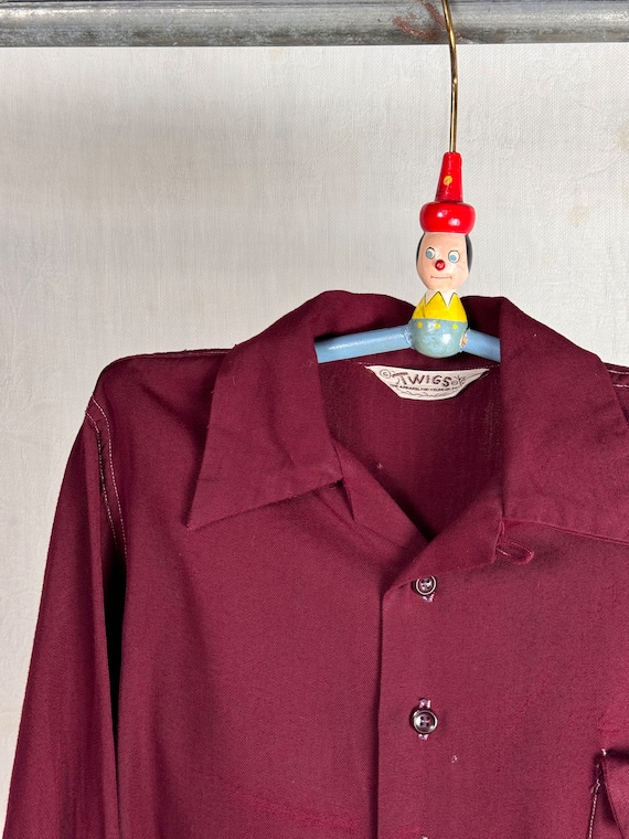 Vintage 1950s Childrens Gabardine Loop Collar Shirt - Gem