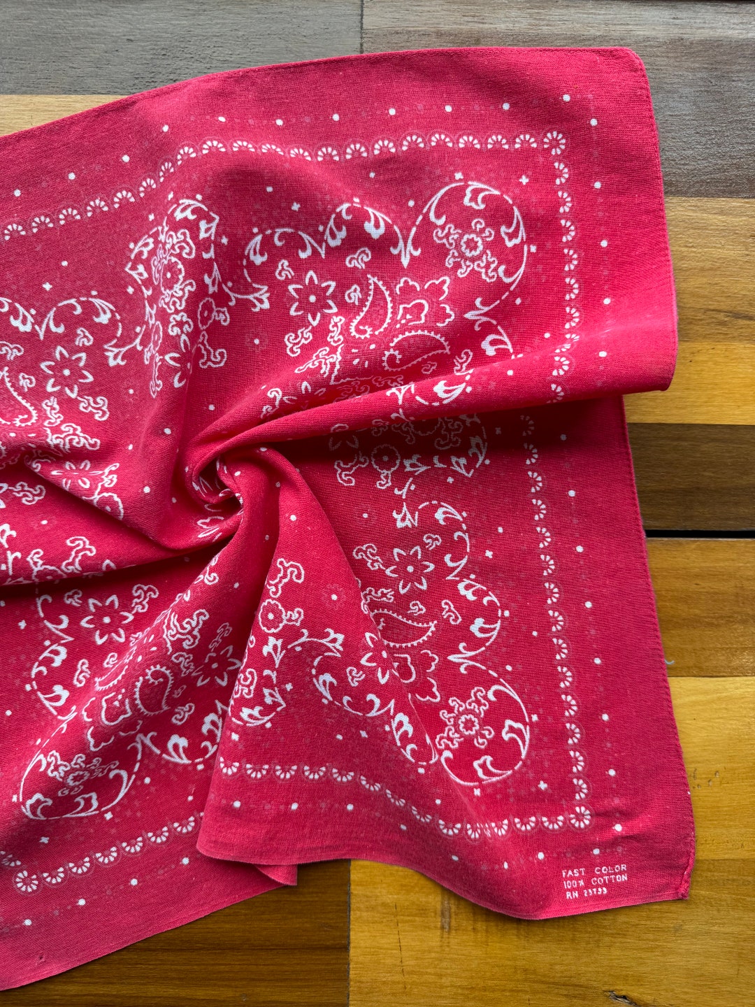 Vintage 1960s Red Floral Filigree Fast Color Bandana - Etsy