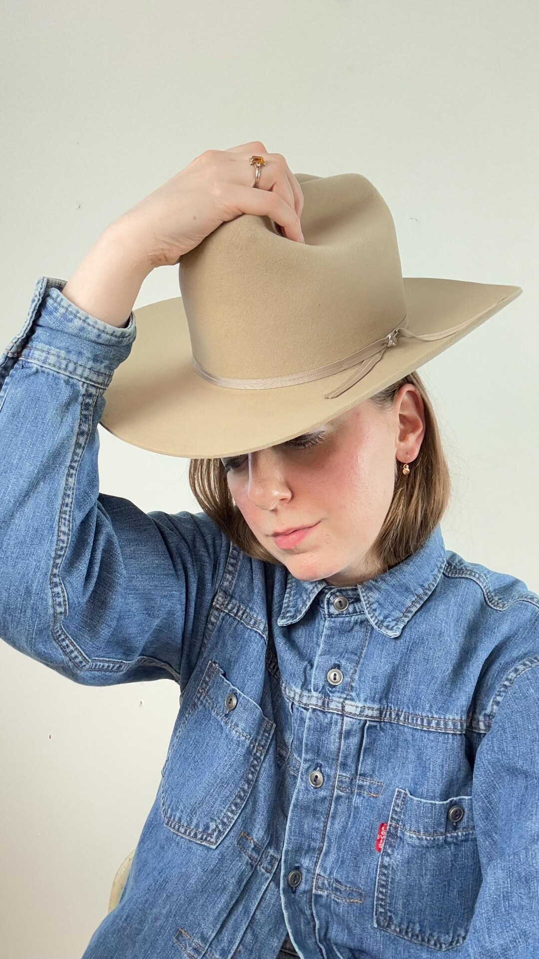 Vintage Stetson Branding Iron Pin Beige 4x Felt Classic Cowboy Hat ...