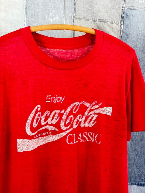 Vintage 1980s Coca Cola Distressed Paper Thin T Shirt - Gem