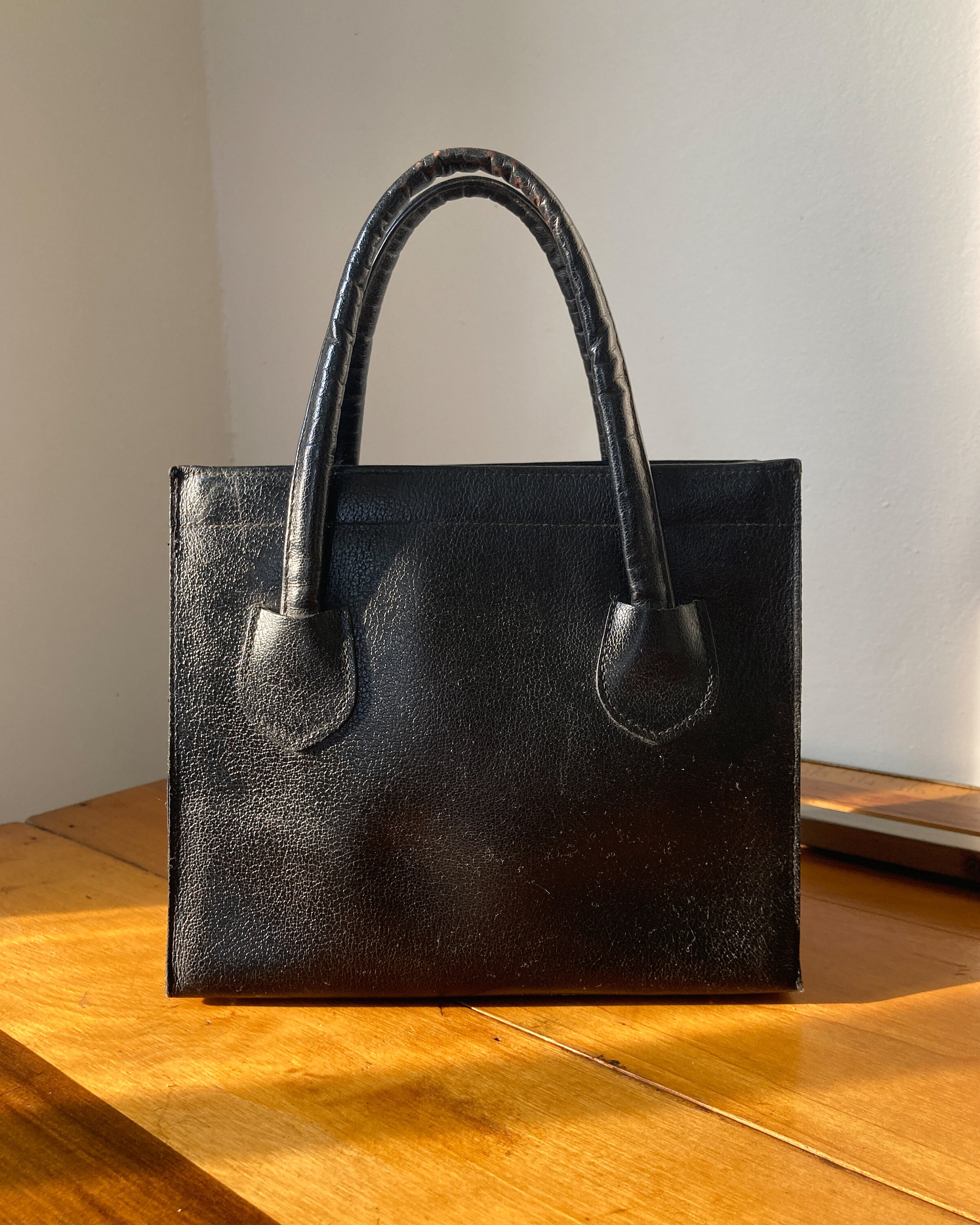 1960s Black Leather Mini Tote by Ronay