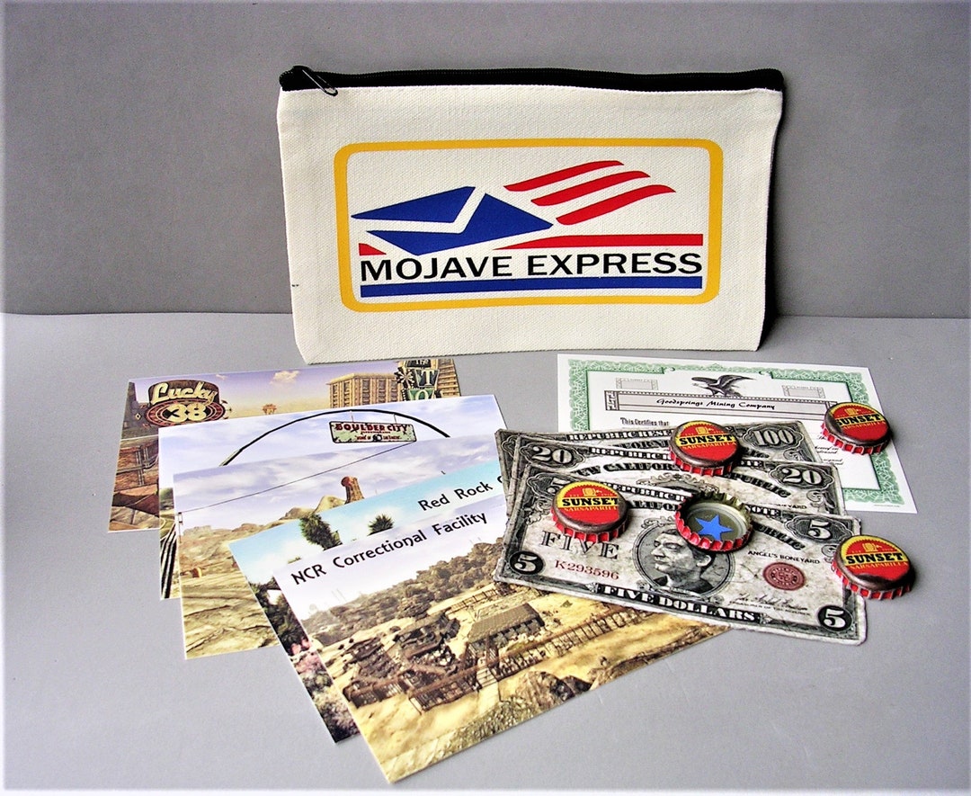 Fallout New Vegas Mojave Express Courier Pouch Sunset Sarsaparilla Caps ...