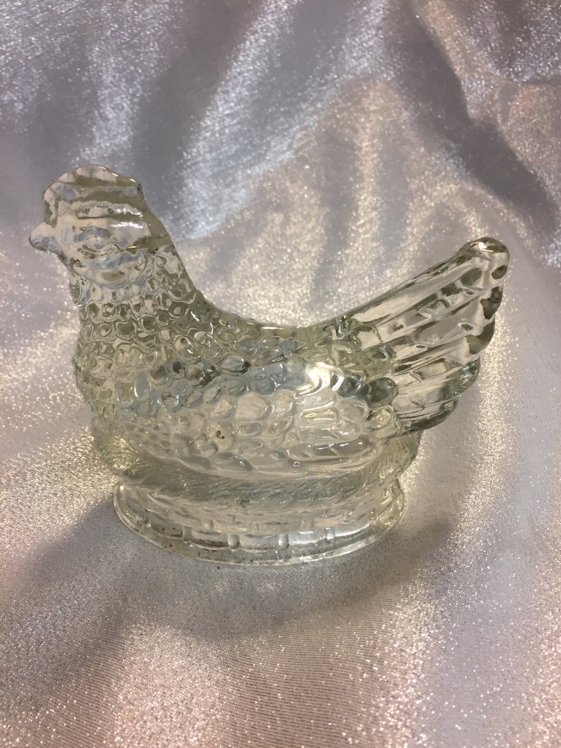 Vintage Glass Hen on Basket Chicken Candy Container - Etsy