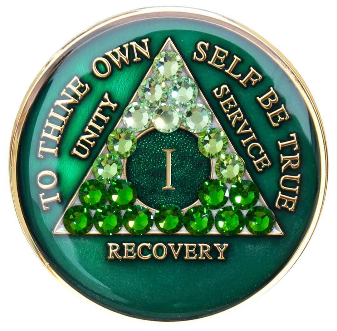 Emerald Green AA Sobriety Medallion | Recovery Coin With Crystals - Etsy