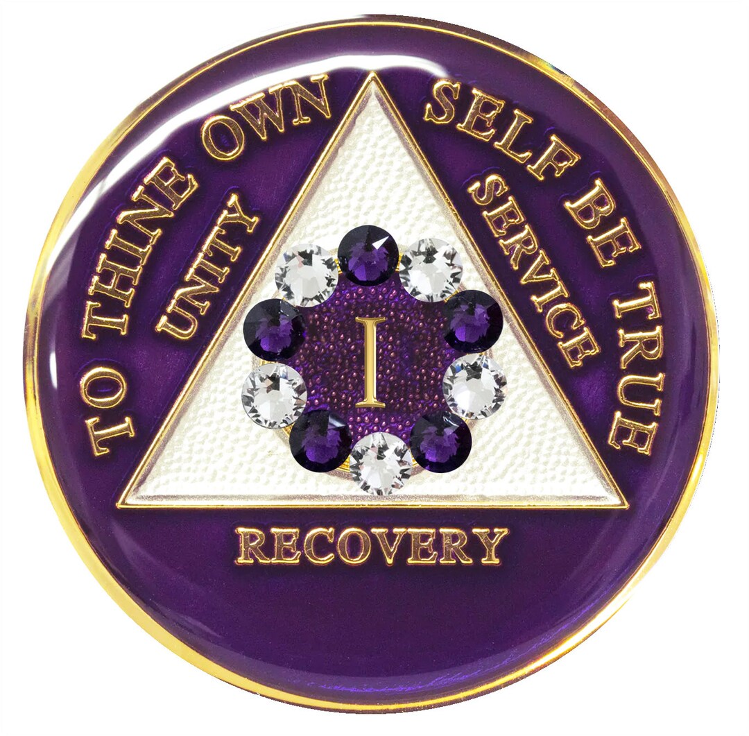 AA Recovery Medallion - 10th Step Purple & Diamond Crystallized on ...