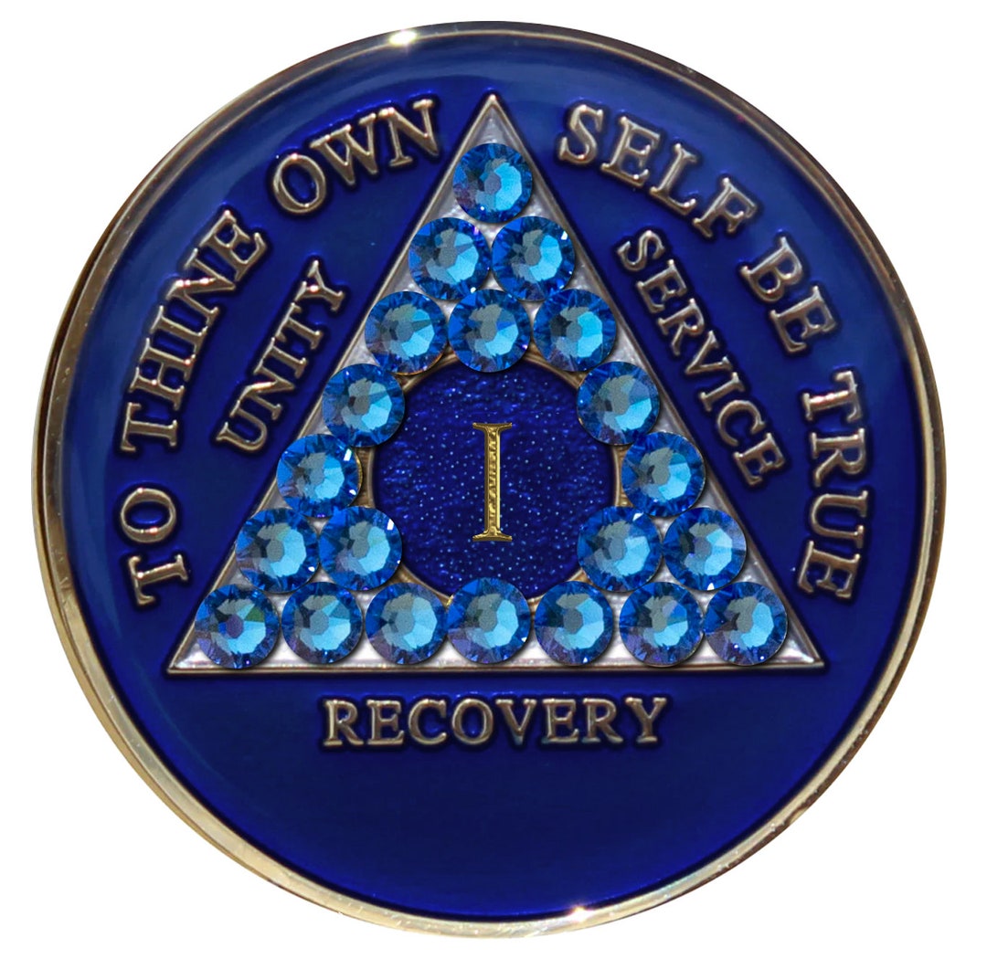AA Chip | AA Recovery Medallion | Blue AA Sobriety Coin With Sapphire ...