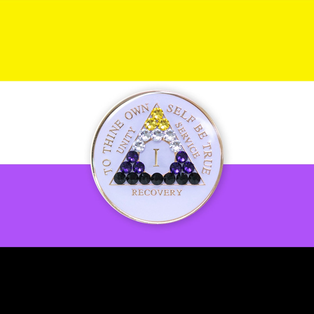AA Recovery Medallion - Nonbinary Flag Bling Crystallized on White - Etsy