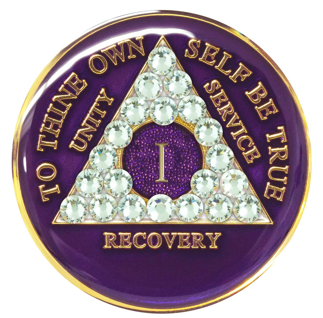 AA Chip | AA Recovery Medallion | Purple AA Sobriety Coin With Diamond ...