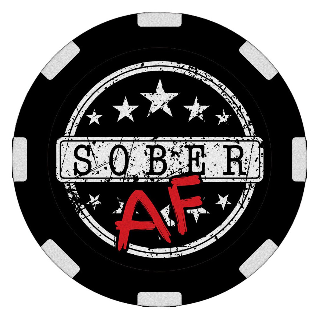 AA Chip, Black, White, Red Sober AF Poker Chip (clay), Recovery Gift ...
