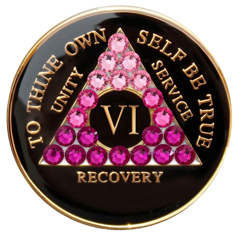 Black AA Recovery Medallion | Pink Crystal Transition, Anniversary Gift ...