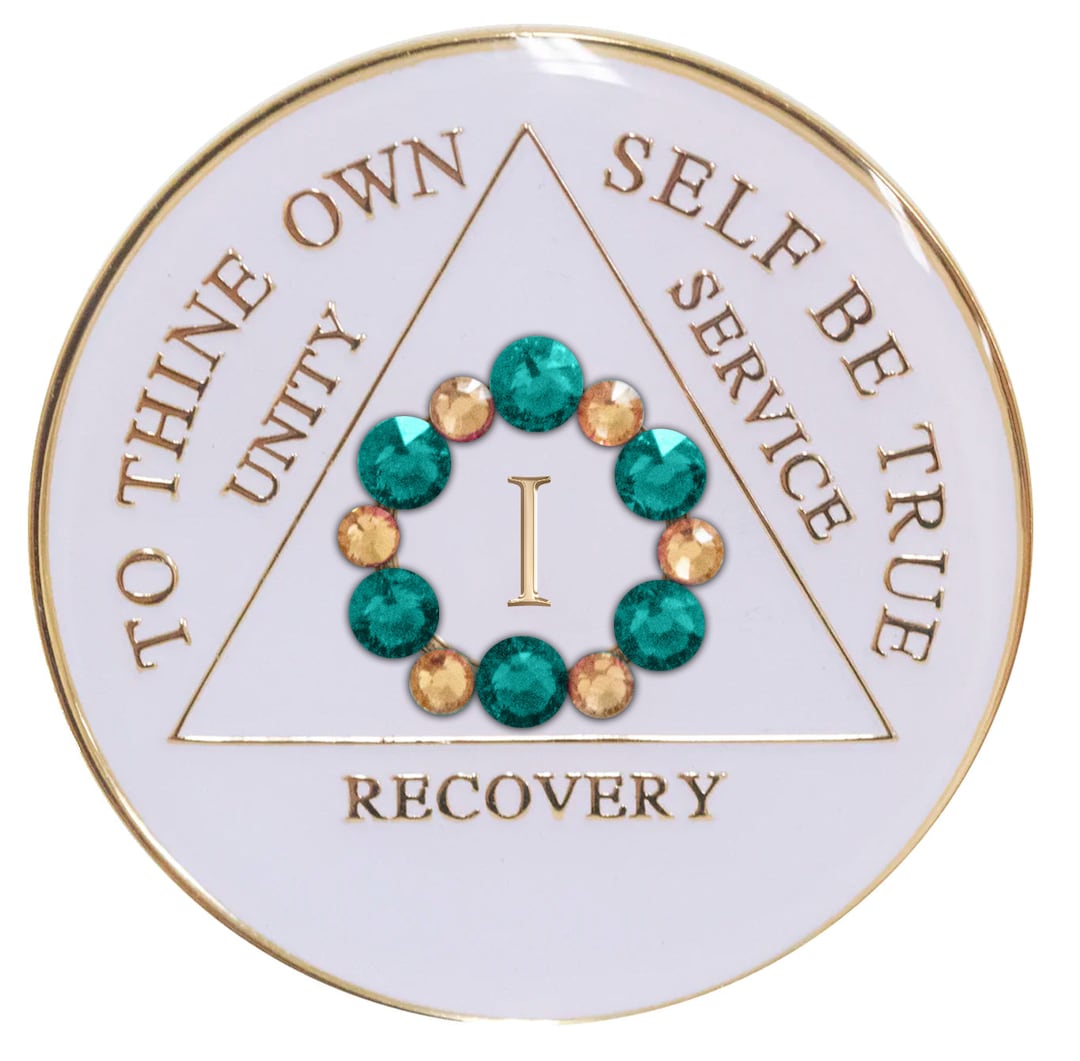 Sobriety Chip AA Bloom Zircon Crystallized Bling White Medallion - Etsy